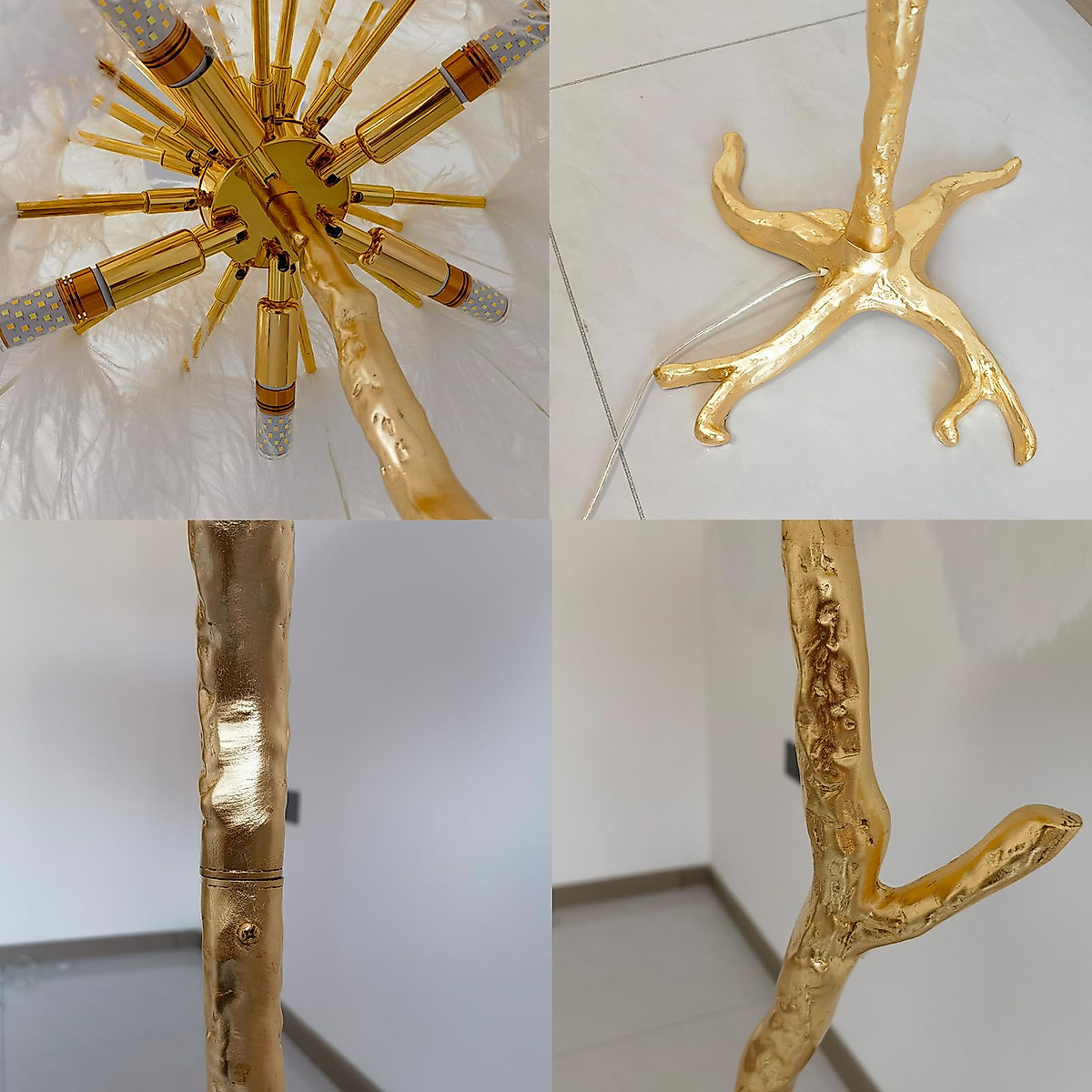 Natural Ostrich Feather Floor Lamp,Feather Lamps for Bedrooms and Living Room with Foot Switch Dimmable,Resin Feather Standing Lamp H:170cm (White)