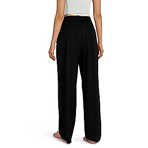 ODODOS Women's Wide Leg Palazzo Lounge Pants with Pockets Light Weight Loose Comfy Casual Pajama Pants-28 inseam, Black, Large