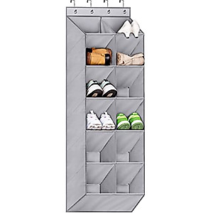 SLEEPING LAMB 2 Tier Metal Long Shoe Rack for Closet and Over The Door Shoe Rack Fit Narrow Door for 12 Pairs Sneakers, Boots, Grey