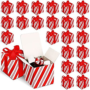 Sabary 25 Pcs Christmas Red Gift Boxes with Lids 4 x 4 x 4 Inches Candy Design Kraft Gift Boxes with Red Ribbons Small Present Box for Wedding Party Favor Birthday Graduation