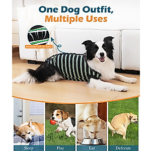 VavoPaw Dog Surgery Suit, Soft Breathable Dog Onesie for Surgery, Dog Bodysuit for Female Male Puppies, Puppy Cone E-Collar Alternative for Wounds Skin Diseases After Surgery, XXXL Black Stripe