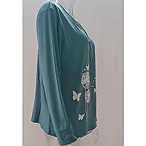 Mayntop Womens Tops Shirt Long Sleeve Big Flower Daisy Graphic Print Pattern Boho V-Neck Zipper Plus Size Loose Blouse(H Purple,M)