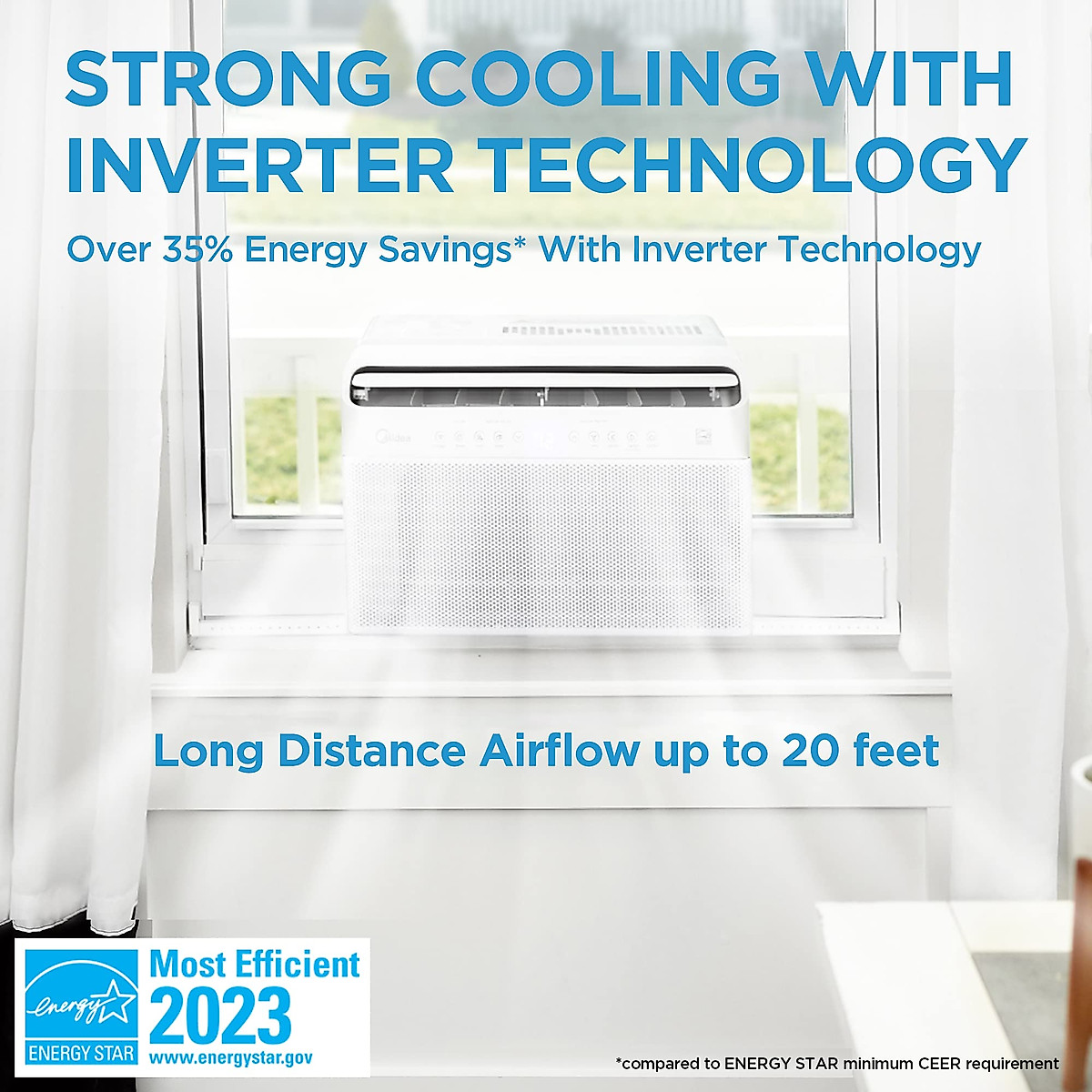 Midea 12,000 BTU U-Shaped Smart Inverter Window Air Conditioner–Cools up to 550 Sq. Ft., Ultra Quiet with Open Window Flexibility, Compatible with Alexa/Google Assistant, 35% Energy Savings (Renewed)