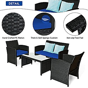 LIRUXUN 8pcs Patio Rattan Furniture Conversation Set Cushion Sofa Table Garden Loveseat Coffee Table