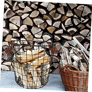 ANDRESLAD Firewood Storage Basket Laundry Basket Metal Hamper Farmhouse Organizer Bin Small Round Basket Black Blanket Basket Wire Basket for Blankets Wood Storage Racks Wire Trash Can Iron