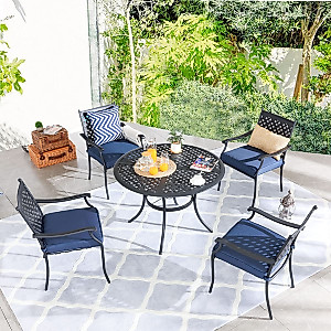 Romayard 42 Inch Outdoor Dining Table Round Patio Bistro Table Powder-Coated Steel Frame Top Patio Dining Table Outdoor Furniture Garden Table with 2.1" Umbrella Hole (Black)