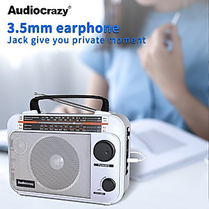 AM/FM/SW1/SW2 Radio Transistor Radio AC or Battery Operated with Best Reception Big Speaker and Precise Tuning Knob with AUX in & 3.5mm Earphone Jack