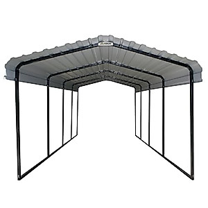 Arrow Carports Galvanized Steel Carport, Full-Size Metal Carport Kit, 12' x 20' x 9', Charcoal