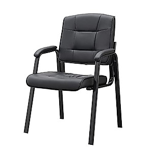 Naomi Home Waiting Room Chair Set of 2, Heavy Duty Leather Executive Waiting Room Chairs, Lobby Reception Chairs with Padded Arm Rest, Guest Chairs Set of 2 - Black