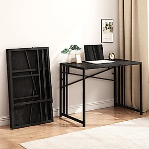 HOBINCHE 31 Inch Folding Small Computer Desk, Foldable Space-Saving Home Office Table, Simple Study Writing Gaming Workstation for Small Space, No Assembly Needed, Black