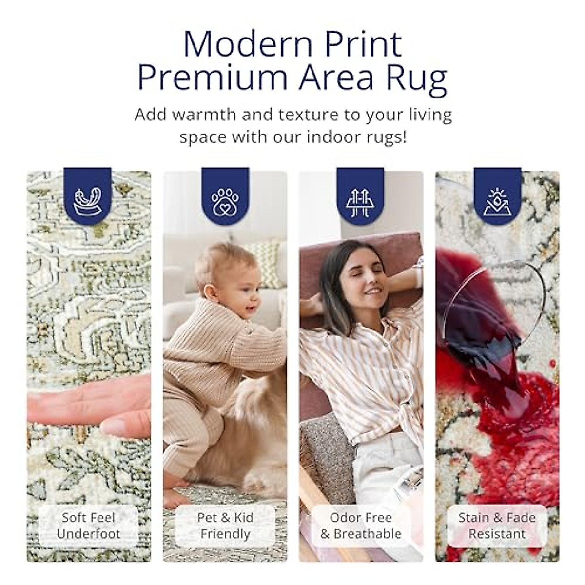 Abani Savoy Collection Area Rug - Beige/Green Vintage Design - 7'9" x 10'2" - Easy to Clean - Durable for Kids and Pets - Non-Shedding - Medium Pile - Soft Feel - for Living Room, Bedroom & Office