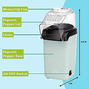 Tasty Hot Air Popcorn Popper, Healthy and Delicious Popcorn in Minutes, Fast and Easy-to-Use, Built-In Measuring Cup and Butter Warmer, 8 Cups, Aqua
