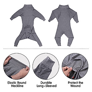 Dog Recovery Suit Abdominal Wound After Surgery Wear Prevent Licking Wounds E-Collar & Cone Alternatives Postoperative Shirt Dog Pajamas Long Sleeve Prevent Shedding (Large, Grey)