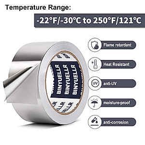 Binyuellr Aluminum Foil Tape - 2 Inch x 65 Feet, HVAC Tape Silver Metal Tape for Ductwork, Heavy Duty Duct Tape for Heat Insulation, Reflective Tape, Dryer Vents