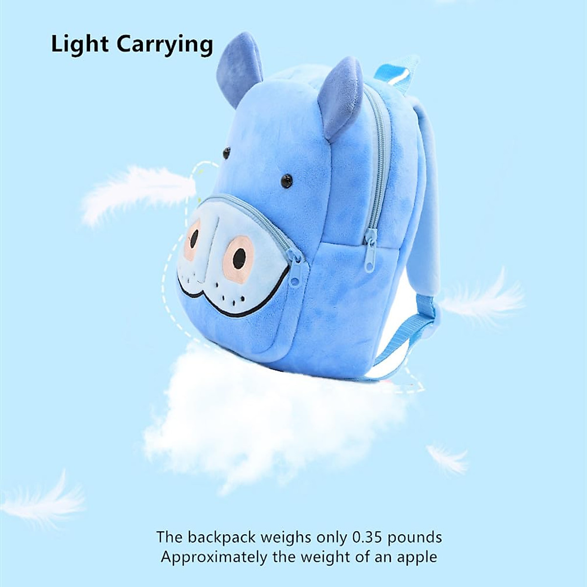 Toddler Backpack Zoo Plush Mini Daypack Animal Cartoon Travel Bag for Baby Girl Boy (Blue（Hippo）)