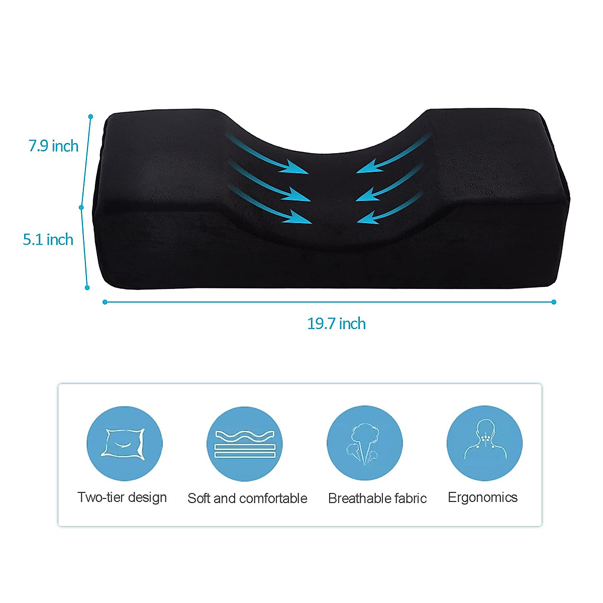 Toymay Comfortable Eyelash Extension Neck Pillow,Memory Foam Neck Contour Pillow for Sleeping Support,Beauty Salon Lash Grafting Pillow,Removable Black Velvet Cervical Pillow