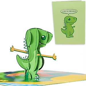Dirty Pop Cards,T-Rex "I Love You This Much" 3D Popup Greeting Card,Anniversary, Valentines Day, Birthday Cards for Husband, Wife, Boyfriend, Girlfriend, BFF and More, 1 Notepaper, 1 Envelope