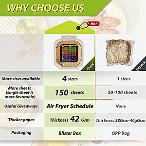 Air Fryer Disposable Paper Liner Square, 150Pcs 9 Inch Large Air Fryer Paper Liner, Non-stick Parchment Paper Pads Oil Resistant, Waterproof, Food Grade Baking Paper for Roasting Microwave