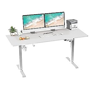 LCVXYERQ 63x24inch Adjustable Desk Stand up Desk Electric Standing Desk Adjustable Height Sit Stand Home Office Desk Including Splice Table Plate White
