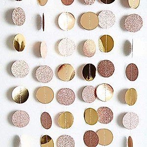 Decor365 Glitter Champagne Gold Decorations Paper Circle Dots Garland Party Streamers Bunting Backdrop Hanging Decor Banner/Wedding/Bachelorette/Bridal Shower/Christmas/New Year/Home/Engagement/