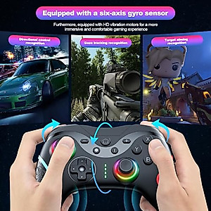 Bidfoce Wireless Switch Controller for Switch/Switch LITE/Switch OLED, Switch Pro Controller with Programming Function, LED Joystick, Adjustable Turbo Vibration,Wake-up Screenshot 【Upgraded Version】