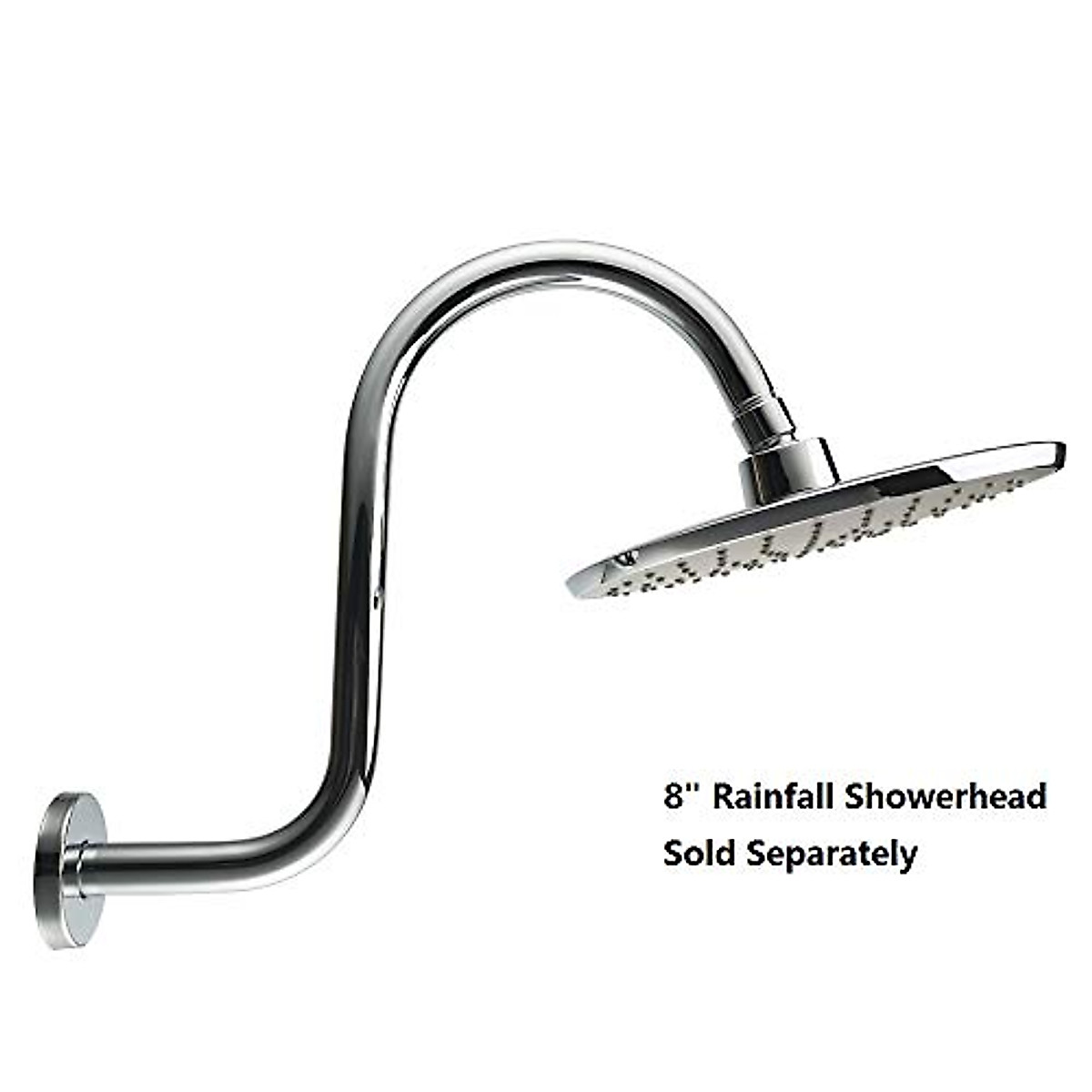 Purelux Goose Neck Shower Arm Water Outlet PJ1201 Made of Stainless Steel, Chrome Finish Showerhead Extension