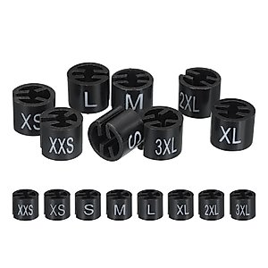 MECCANIXITY Clothes Hanger Marker XXS/XS/S/M/L/XL/2XL/3XL Size Tag Black Fit 3.5mm Rod for Garment Clothing Color Coding, Pack of 800