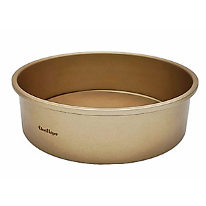 Chorihelper Straight Edge Non-Fixed bottom Round Cake Pan Set for Baking, 8 Inch, Nonstick Circle Cake Pans, Cake Tin, Cheesecake mold, Dishwasher Safe (Gold)