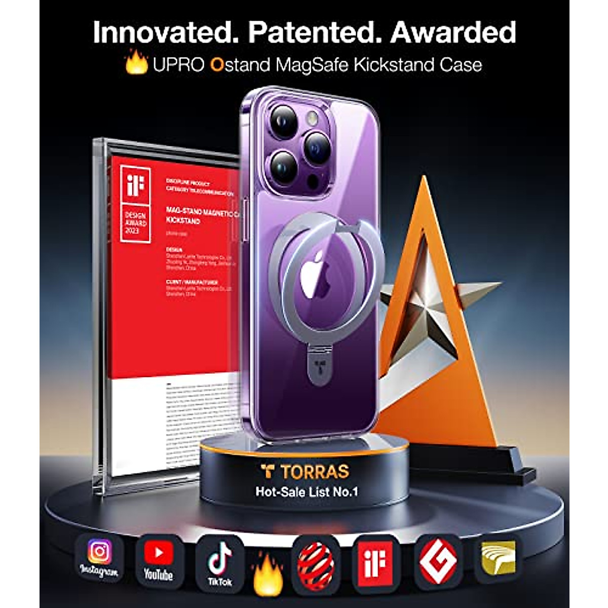 TORRAS UPRO™ Ostand for iPhone 14 Pro Max Phone Case, Compatible with Magsafe with Invisible Stand, [MIL-Grade Drop Protection] [Never Yellow] Shockproof Slim Magnetic iPhone 14 Pro Max Case, Clear