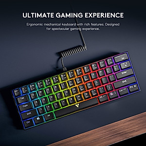 GTRACING Mechanical Gaming Keyboard 60% Colorful Backlit Wired Ultra Compact 61 Keys Mini for Computer PC Laptop Windows Type-C Blue Switches GT882
