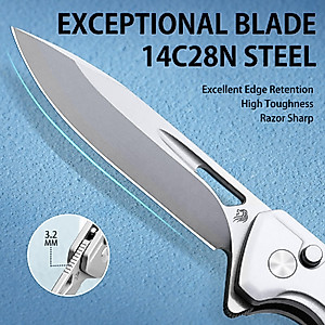 NedFoss ELF II Pocket Knife, 3.28" 14C28N Blade Button Lock EDC Knife with G10 Handle, Flipper Open, Deep Carry Pocket Clip, Lightweight Slim Utility Folding Knives for Men Women