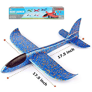 BooTaa 2 Pack Airplane Toys, 17.5" Large Throwing Foam Plane, 2 Flight Mode Glider, Flying Toy for Kids, Birthday Gifts for 3 4 5 6 7 8 9 10 11 12 Year Old Boys Girls, Outdoor Sport Toys Party Favors