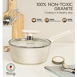 MICHELANGELO Sauce Pan, Nonstick Granite Sauce Pan Set with Lids 1.5 Quart & 2.5 Qaurt, Small Pot Set with Lids, Nonstick Saucepans with Lid, Stone Pot Set - White