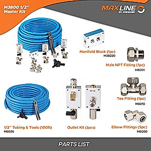 Maxline Pressured Leak-Proof Easy to Install Air Compressor Accessories Kit Piping System | 1/2 inch x 100 feet HDPE-Aluminum | Connects w/ any Air Compressor Hose | 100 PSI | 35 Pieces | M3800.
