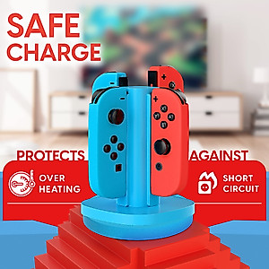 TALK WORKS Joy Con Charging Dock for Nintendo Switch - Joycon Docking Station Charges Up to 4 Joy-Con Controllers Simultaneously (Controllers Not Included) - Blue