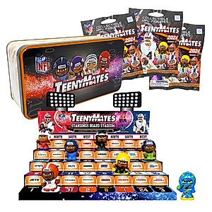 TeenyMates Party Animal NFL 2023 Series 12 Collector Tin, 7 Figures (Includes Color Rush QB), 1 Inch Tall, Team Colors