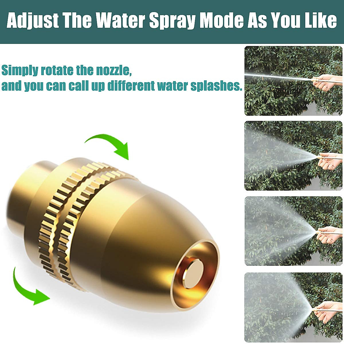 Long Rod Garden Hose Nozzle High Pressure 360° Rotaing Brass Metal Water Adjustmen Sprayer Gun for Car Washing, Plants and Lawn, Patio Gardening, Pets Shower