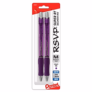 Pentel RSVP Super RT Ballpoint Pen, (1.0mm) Medium Line, Violet Ink, 2-Pk - BX480BP2V