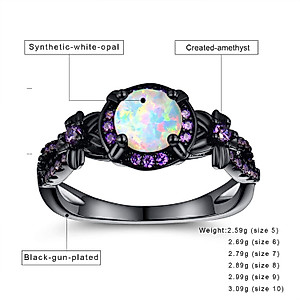 18K Black Gold Plated White Fire Opal Rings for Women October's Birthstone Gemstone Created Amethyst Eternity Wedding Engagement Promise Band (9)