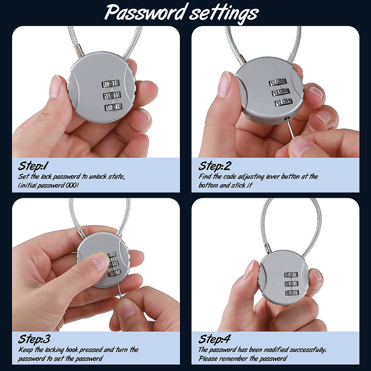 4 Pieces 3 Digit Combination Lock Wire Stroller Waterproof Padlock Cable Locks Lightweight Locker Lock Flexible Gate Lock for School Luggage Helmet Gym Fence Door Sports Bike (Black, Silver)