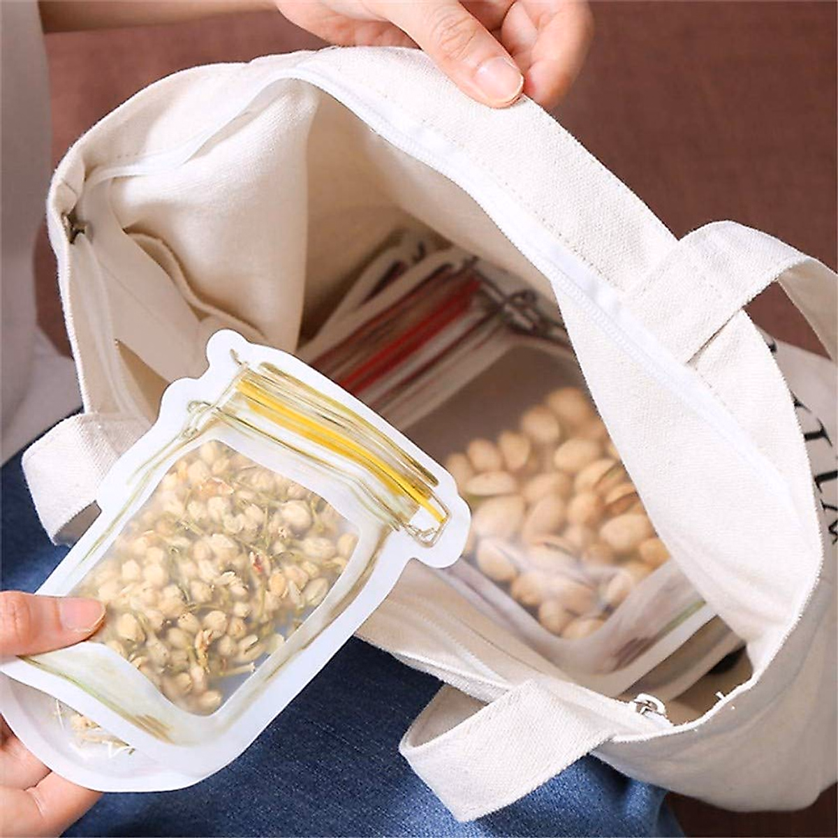 Mason Jar Bottles Bags, Reusable Food Saver Storage Bags Snacks Zipper Sealed Bags Fresh Bags (20PCS)