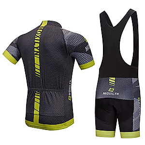MOXILYN Men's Quick-Dry Cycling Jersey Set Road Bike Bicycle Shirt + Bib Shorts with 9D Gel Padded MTB Riding Clothing kit