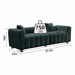 RXRRXY 87.4" Modern 3 Seater Sofa Couch for Living Room, Mid Century Fluffy Couches with Solid Wood Frame and 6 Legs for Bedroom, Apartment, Weight Capacity 750 LBS (Green)