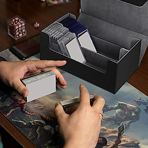 Yexiya Deck Card Storage for 72 Magnetic Card, 2 Rows Deck Trading Cards Box Holding Compatible with TCG Loader MTG Storage Boxes for Play Cards(Outer Black, Inner Gray)