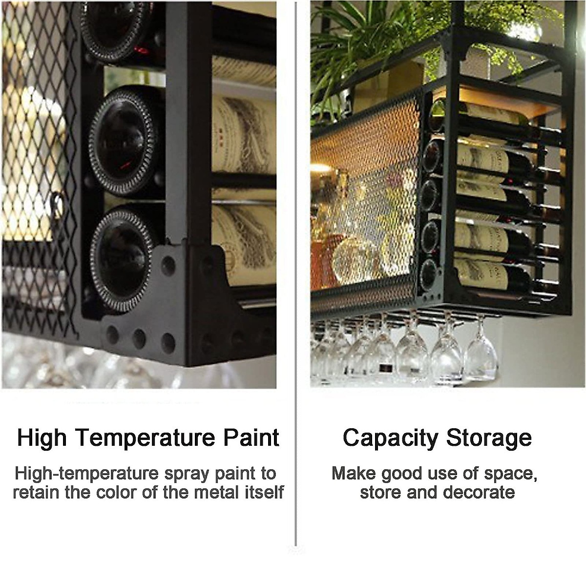 rlosqvee Industrial Wine Rack Hanging/Wall Mounted, 2-Tier Vintage Solid Wood Wine Storage Rack, Wine Display Shelf for Kitchen Bar Restaurant (40 inch (W))