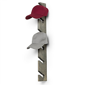 MyGift Wall Mounted Wooden Hat Collection Display Rack Organizer with 6 Slots for Baseball Caps in Barnwood Gray Wood Finish