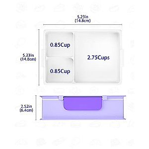 FOOYOO Bento Box Adult Lunch Box, Bento Box for Kids, 3 Compartment 1050ML Leak-Proof Bento Lunch Box for Kids, BPA-Free, Freezer, Dishwasher and Microwavable Safe (Purple)