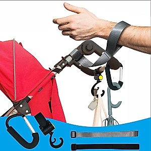 Stroller Hooks, Stroller Accessories Organizer Clip for Diaper Bags, 360-Degree Rotating Mommy Hook Holder for Stroller Bag, Shopping Cart, Grocery Bag with Stroller Wrist Strap Handle, Pack of 6