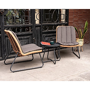3PCS Patio Conversation Set Rattan Patio Furniture Set Adjustable Feet L-shaped Wicker Furniture Set with Portable Table Outdoor Patio Bistro Set Soft Cushions Detachable Balcony Backyard Deck