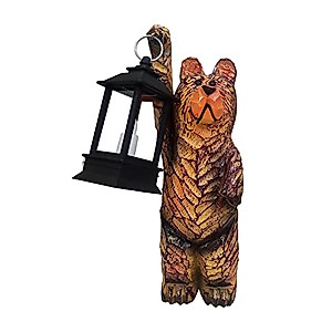 Carved Bear Chainsaw Carving with Lantern, Resin Lantern Bear Sculpture Decoration Lamp, Home Welcome Bear Solar Powered LED Outdoor Decor Garden Light, Indoor Outdoor Decor (A)